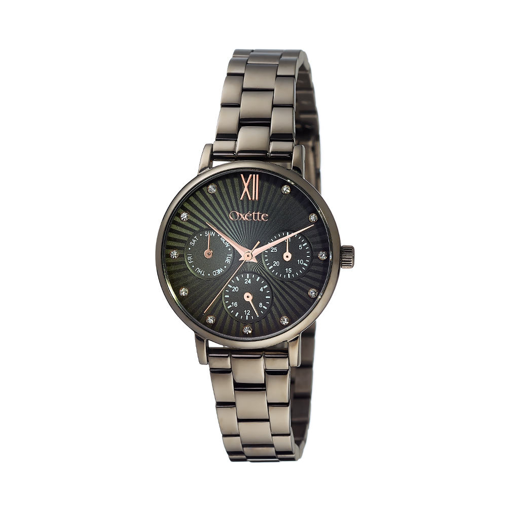 Sunray watch with gun metal bracelet with black dial - Oxette
