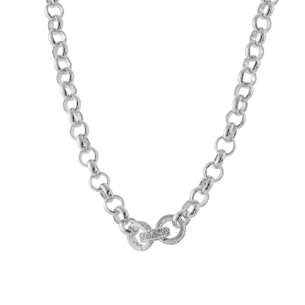 Twist necklace metallic silver chain with white zircons - Oxette