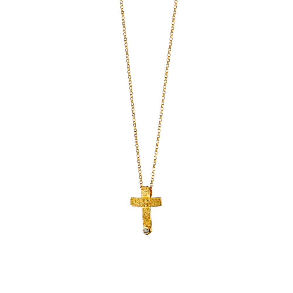 Symbols necklace silver plated with cross and white zircon - Oxette