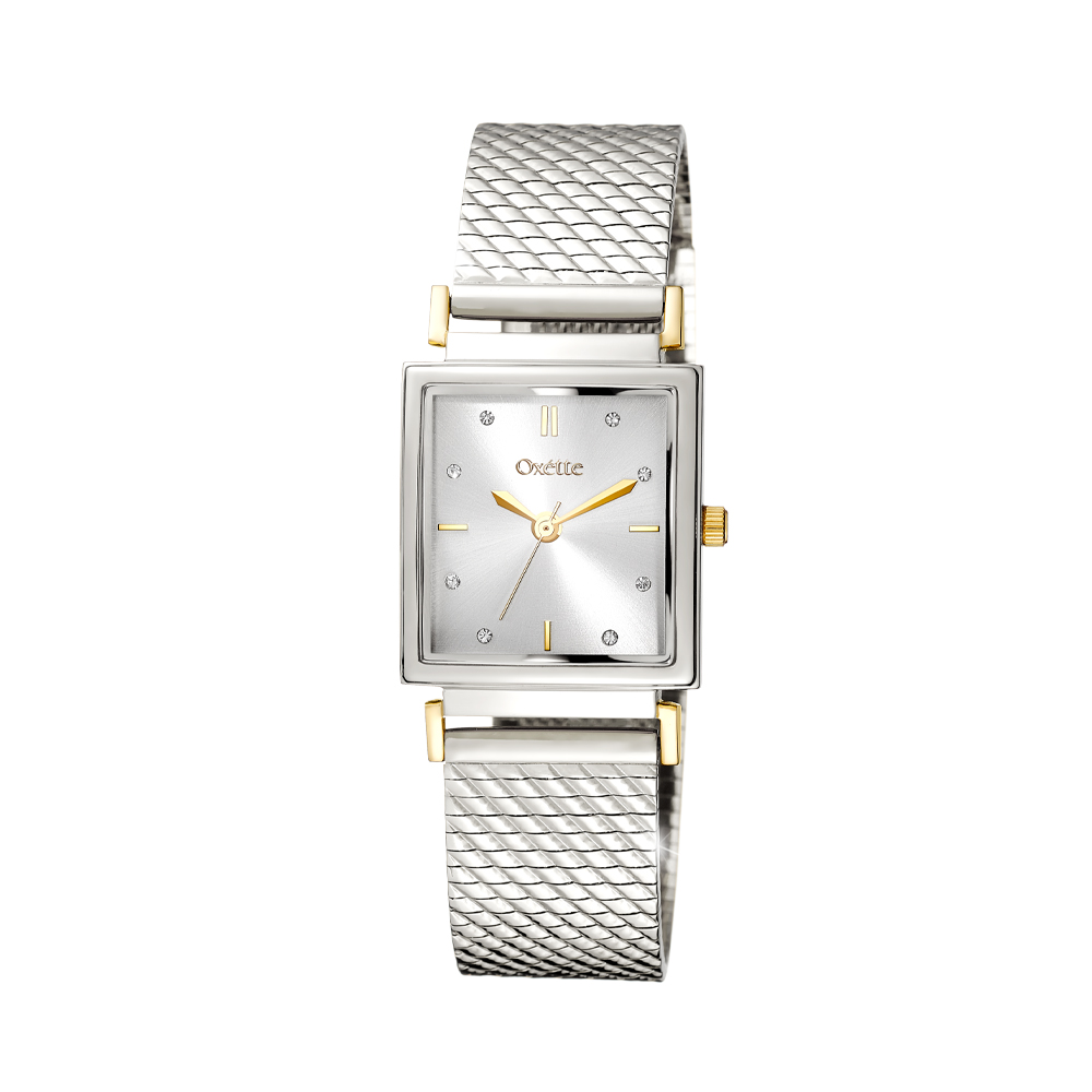 Influence watch with steel mesh band and silver dial with gold-plated ...