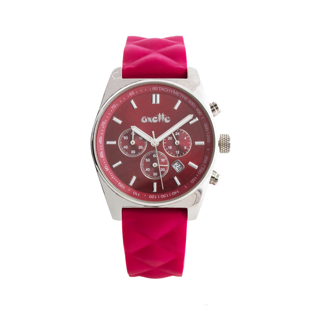 Oxette watch with burgundy silicone strap and red dial - Oxette