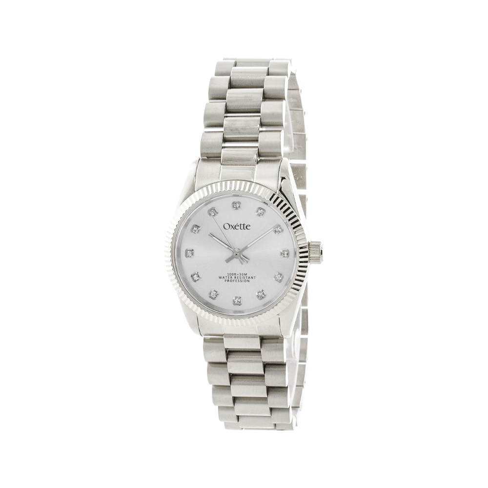 Ρολόι Guide με ατσάλινο μπρασελέ και ασημί καντράν με κρύσταλλα - Oxette
